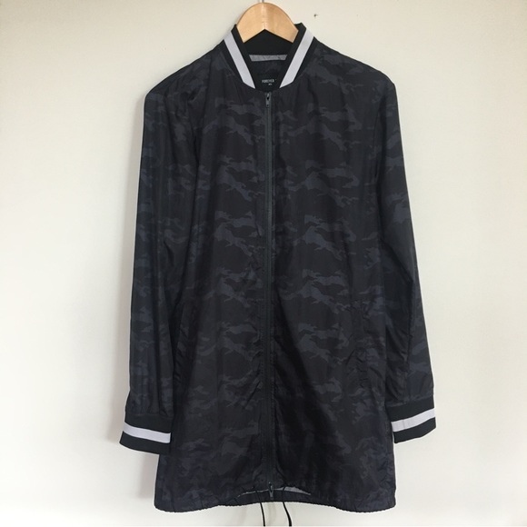 Forever 21 | Jackets & Coats | Long Lightweight Navy Blue Camo ...